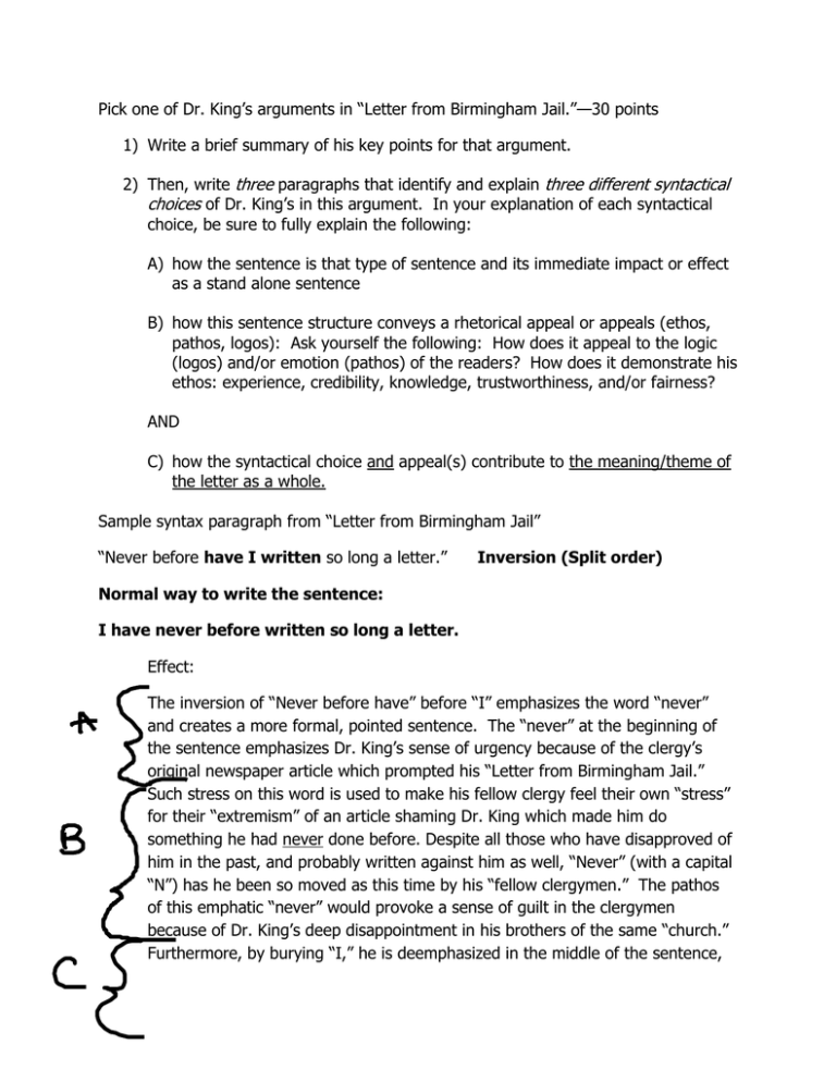 Dr. King's Letter Analysis: Syntax & Rhetoric