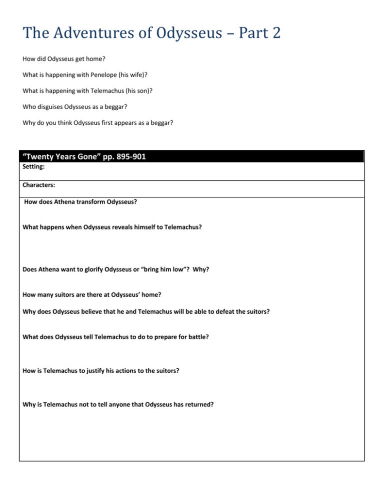 The Odyssey - Part 2 Summary Sheet