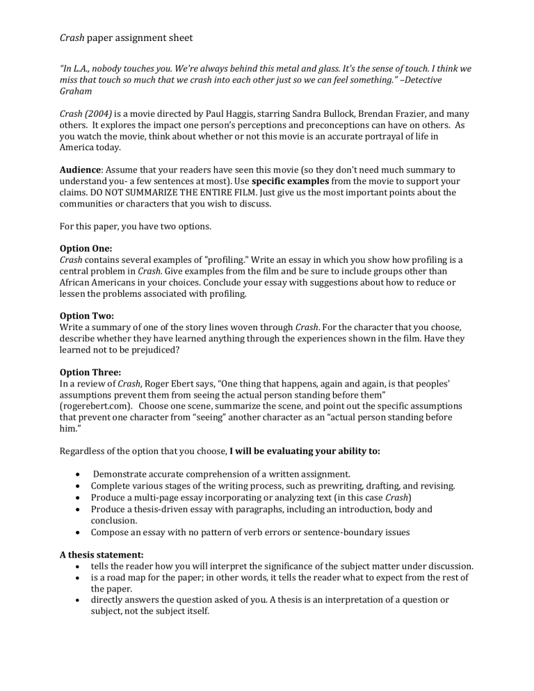 Crash Paper Assignment