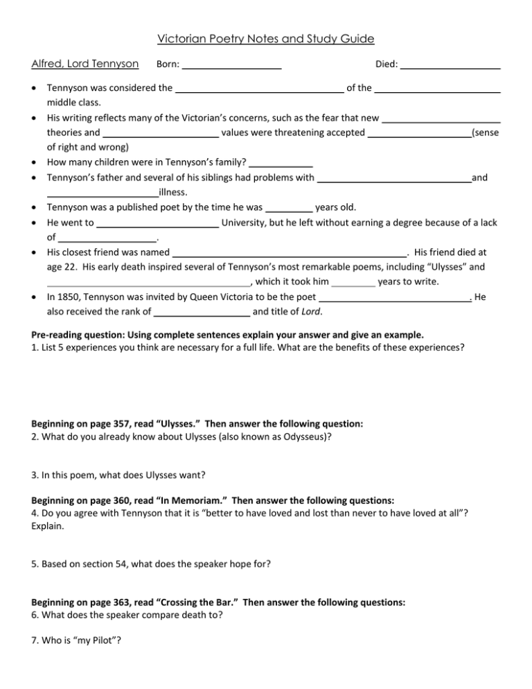 Victorian Poetry Study Guide: Tennyson, Browning & More