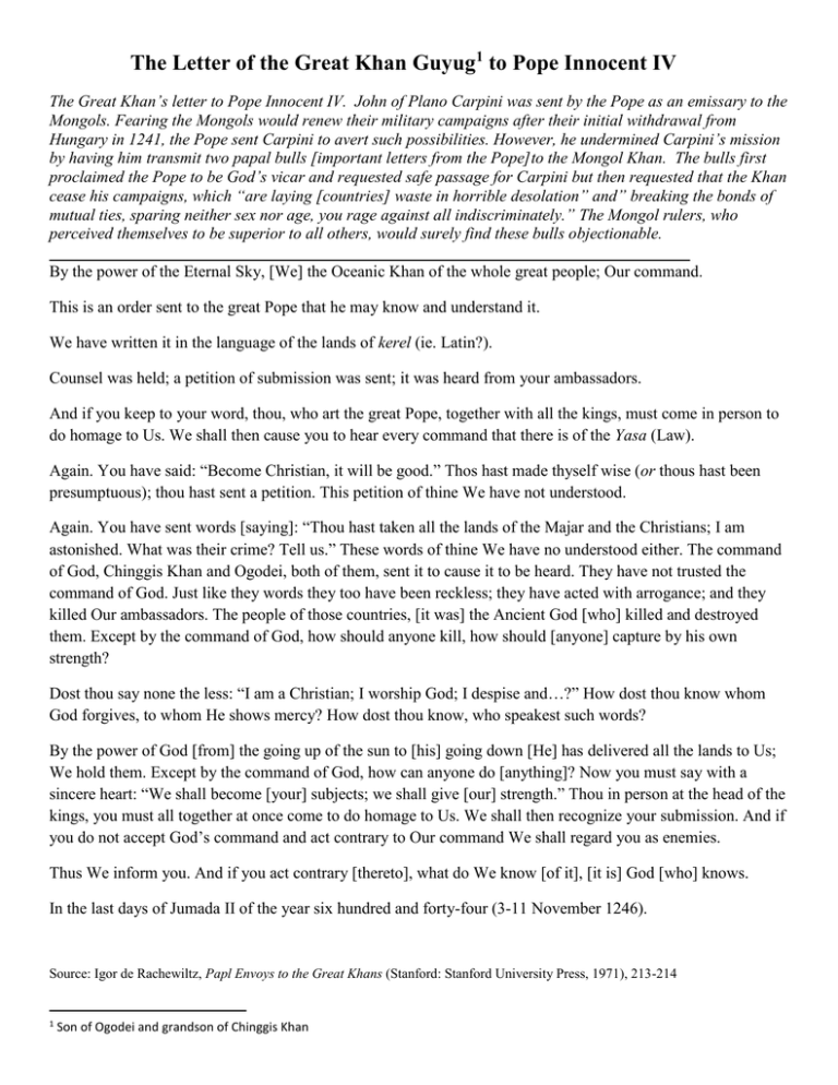 Khan Guyug's Letter to Pope Innocent IV (1246)