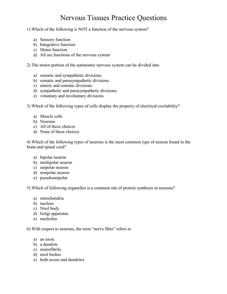 Nervous Tissues Practice Questions