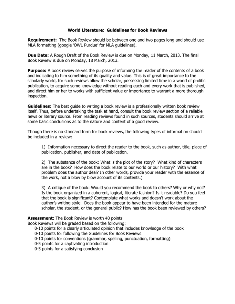 Book Review Guidelines: World Literature
