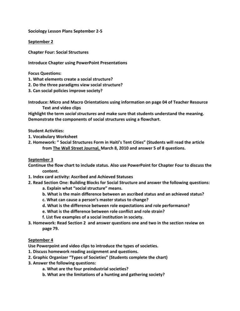 Sociology Lesson Plans: Social Structures & Society Types