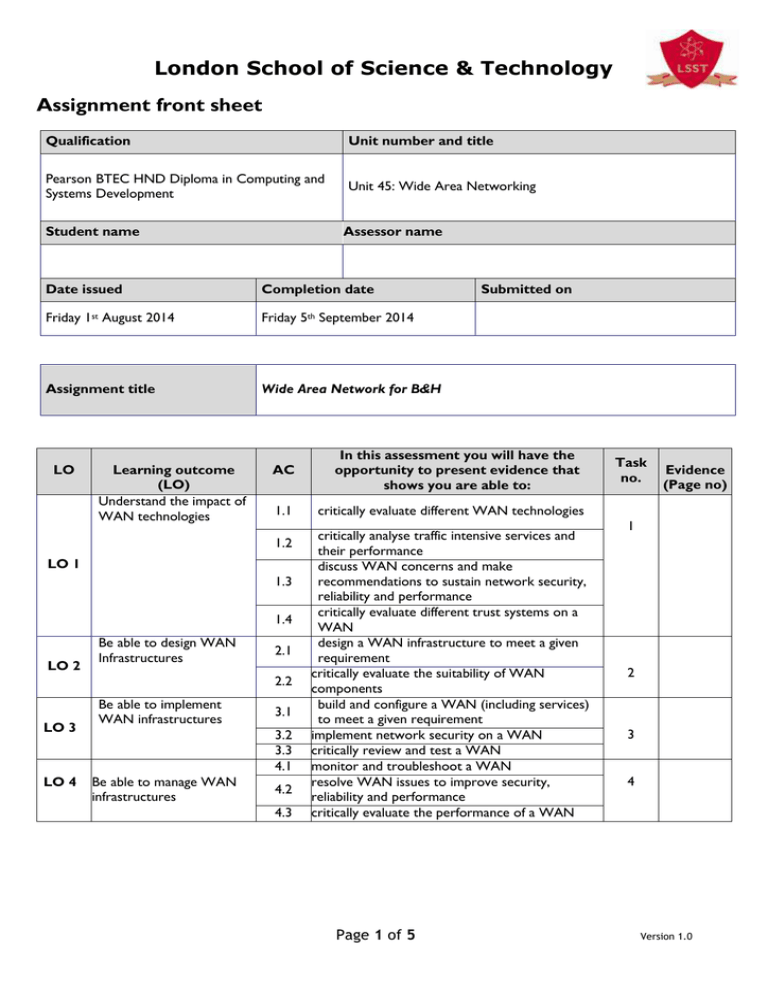 WAN Design Assignment: BTEC HND Computing Project