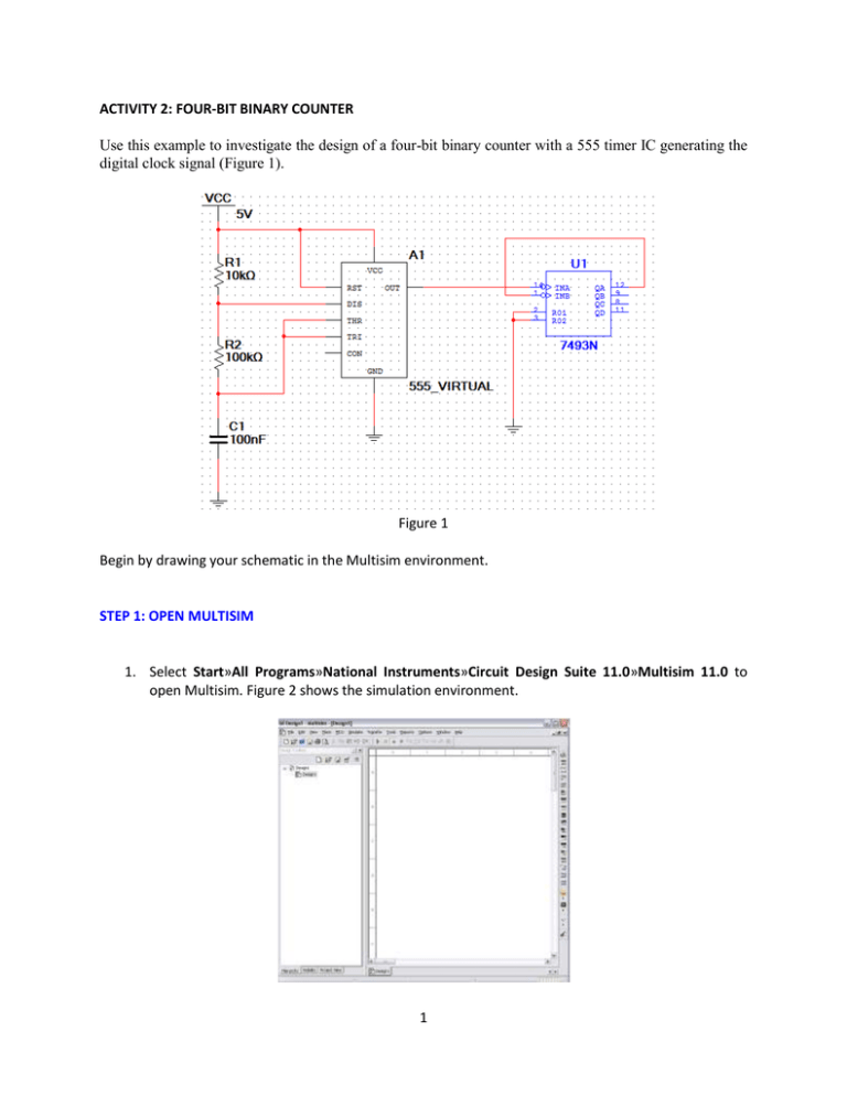 Four-Bit Binary Counter Design with 555 Timer in Multisim