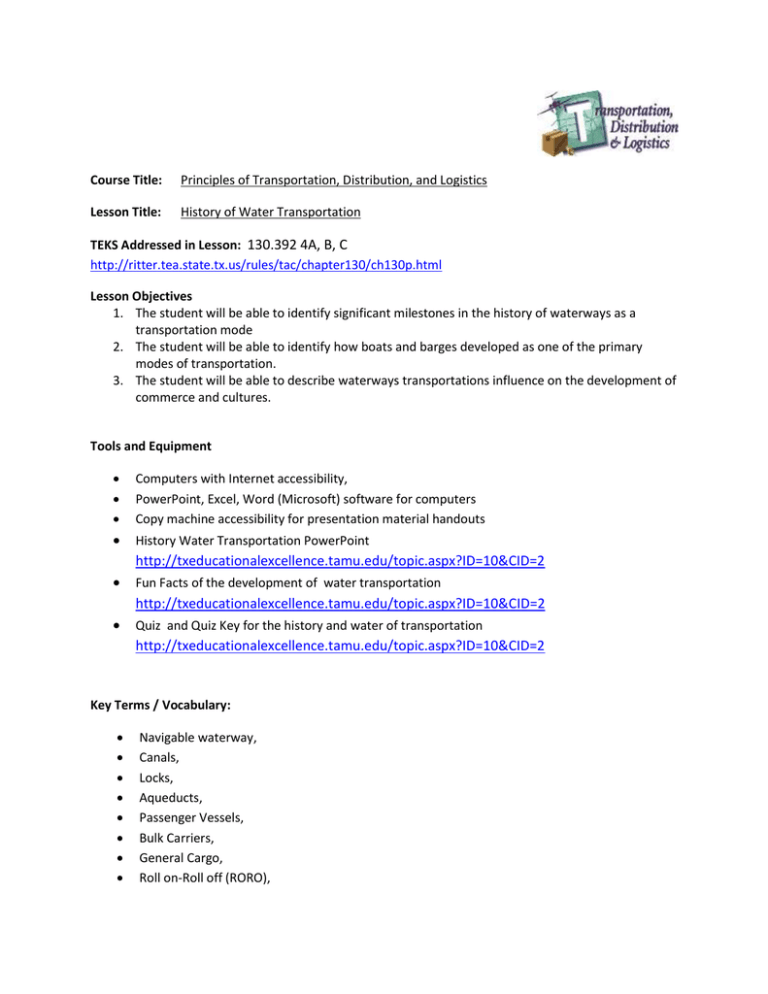 History of Water Transportation Lesson Plan