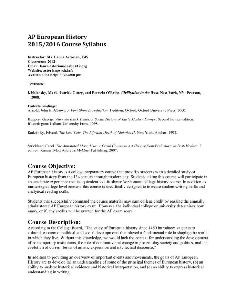 AP European History 2015/2016 Course Syllabus