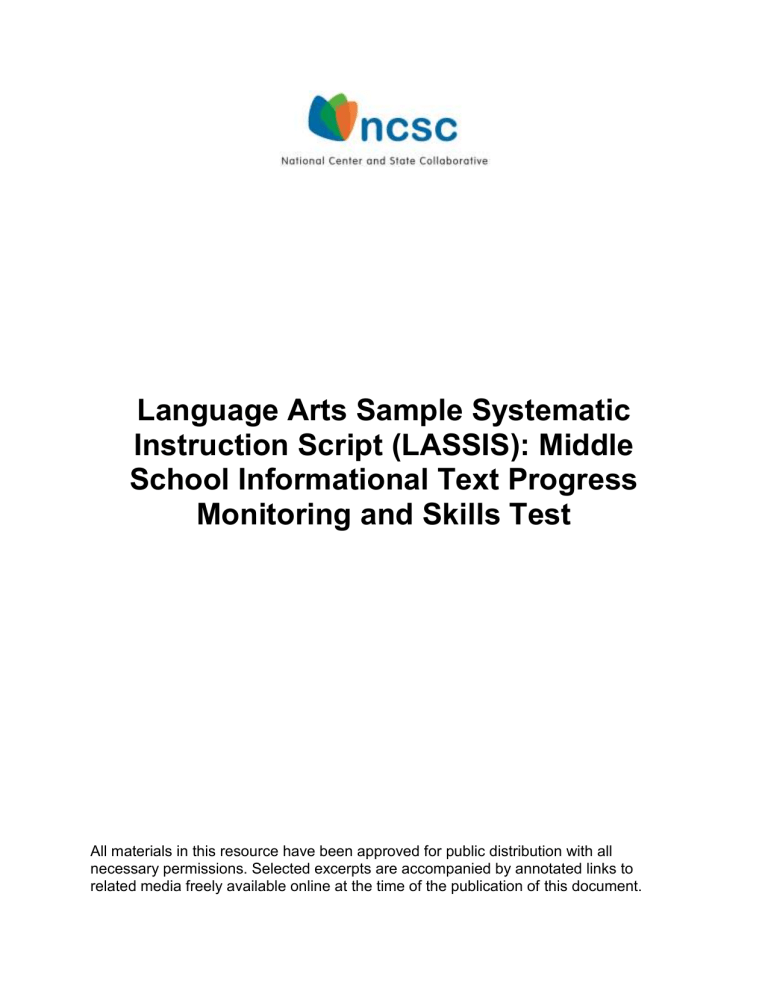 Unit 2 Middle School Progress Monitoring and Skills