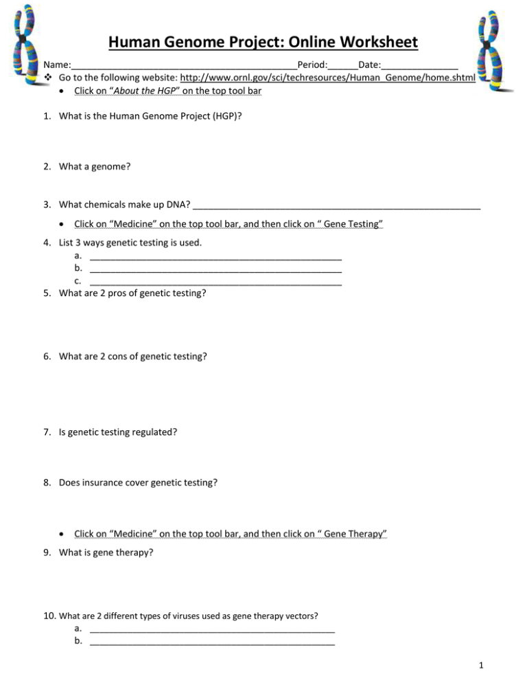 Human Genome Project Worksheet: Genetic Testing & Therapy
