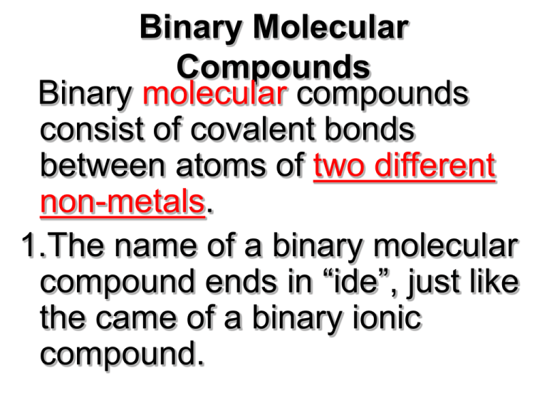 Composti Molecolari Binari: Nomenclatura e Formule