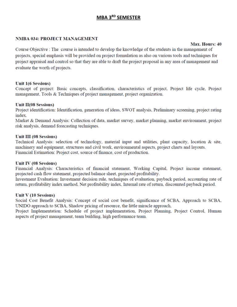 mba 3 rd semester