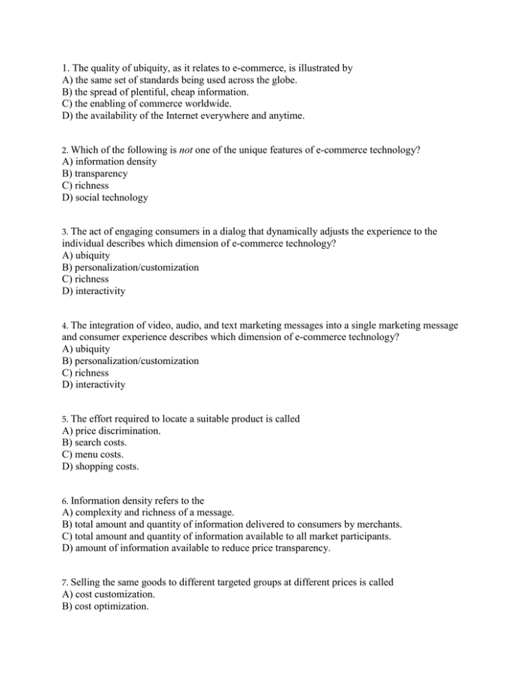 E-commerce & BI Exam Questions