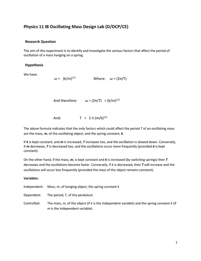 Oscillating Mass Spring Lab Report: Period & Factors