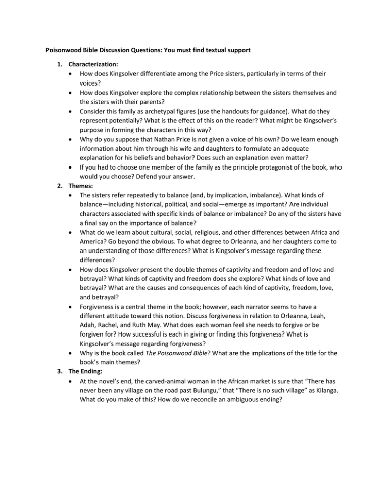 Poisonwood Bible Discussion Questions
