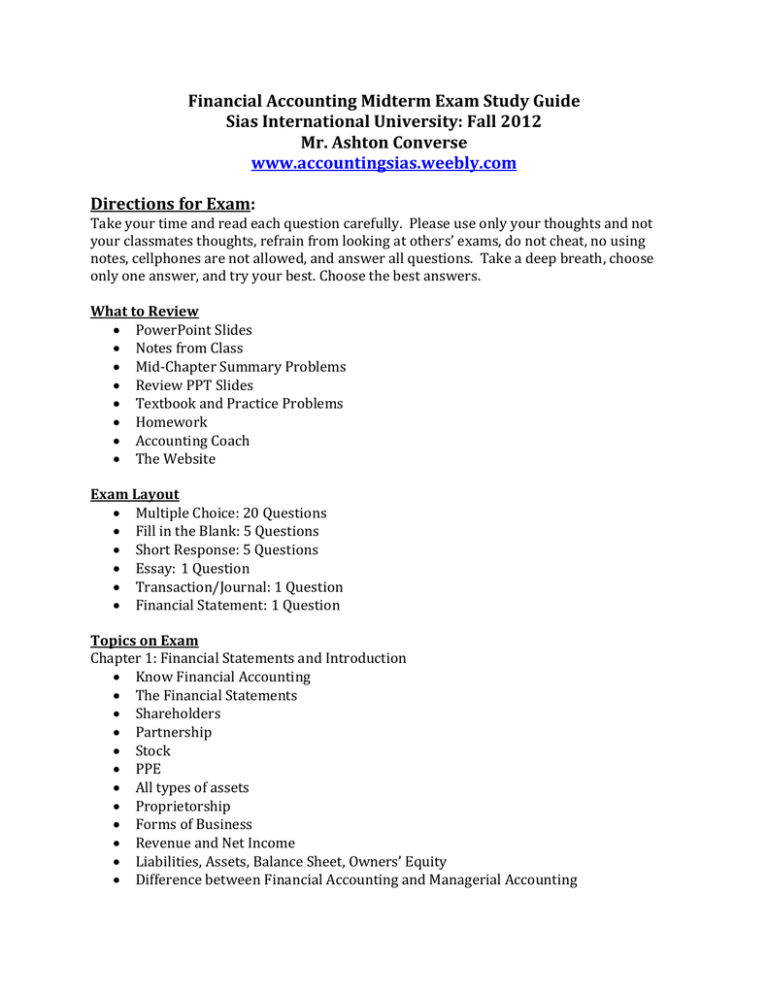 Financial Accounting Midterm Exam Study Guide