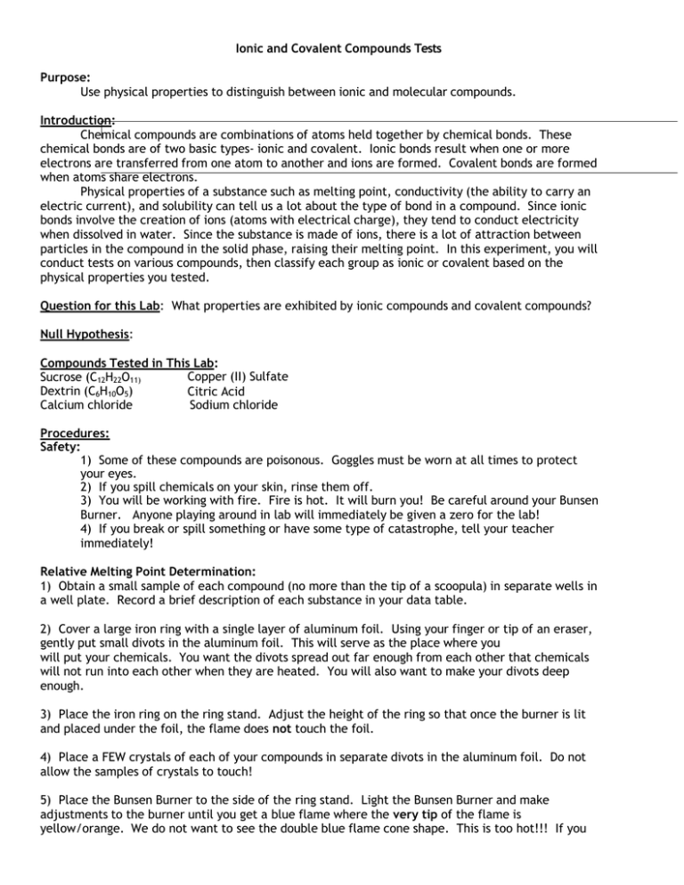 Ionic & Covalent Compounds Lab: Properties & Identification