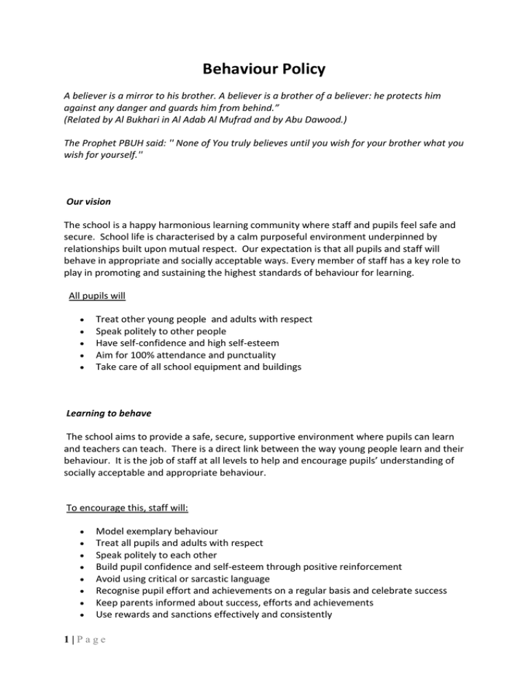 School Behaviour Policy: Respect & Responsibility