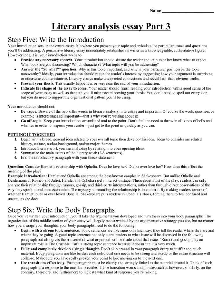 Literary Analysis Essay Writing Guide: Hamlet Example
