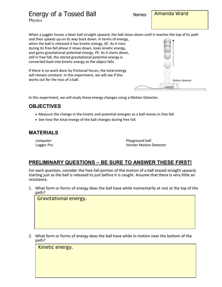 Energy of a Tossed Ball Lab Report: Physics Experiment