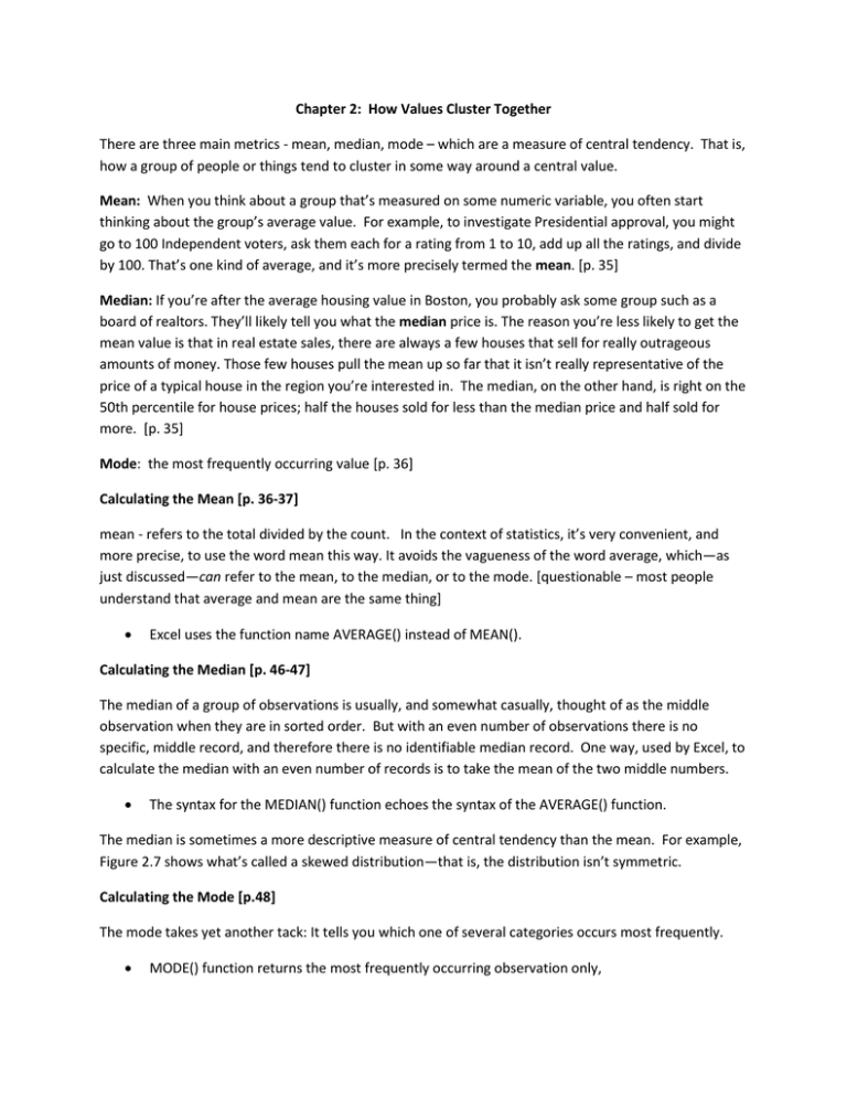 Chapter 2: How Values Cluster Together There are three main