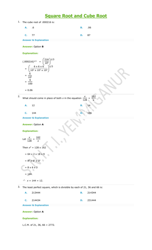 Square Root & Cube Root Practice Problems with Solutions