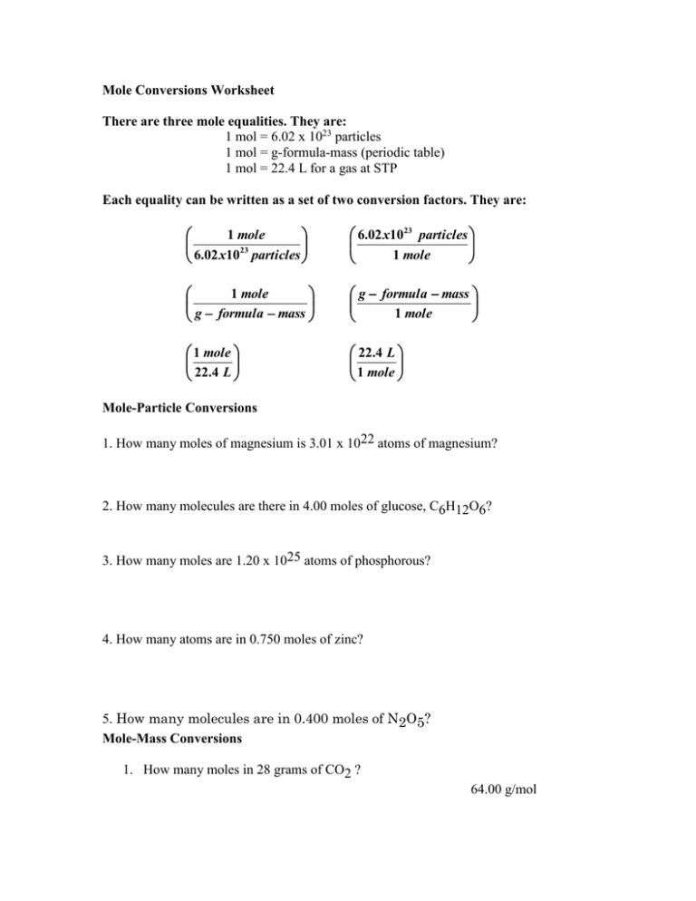 Mole Conversions Worksheet: Chemistry Practice Problems