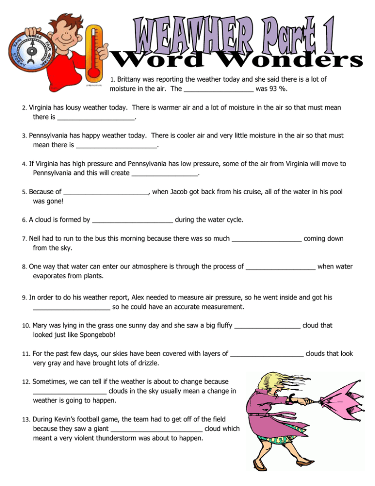 Weather Word Wonders Worksheet: Elementary Science