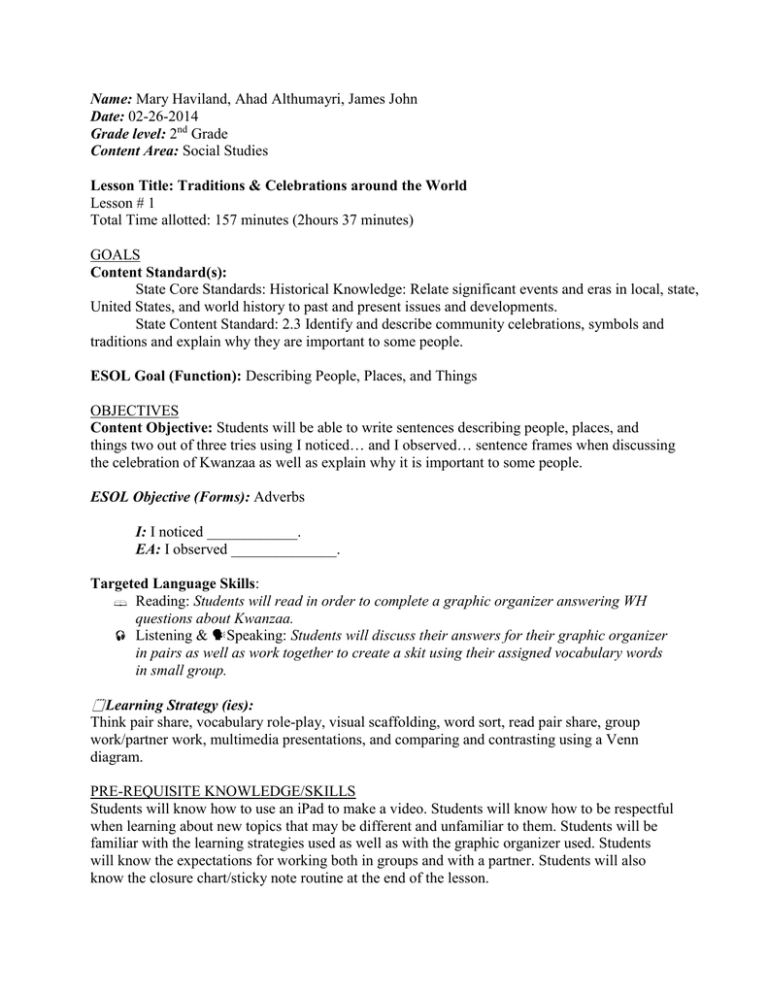 2nd Grade Social Studies: Kwanzaa Lesson Plan