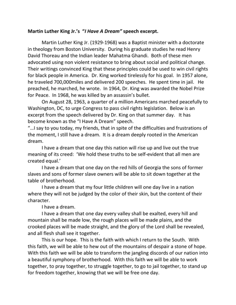 MLK Jr. 'I Have A Dream' Speech Excerpt