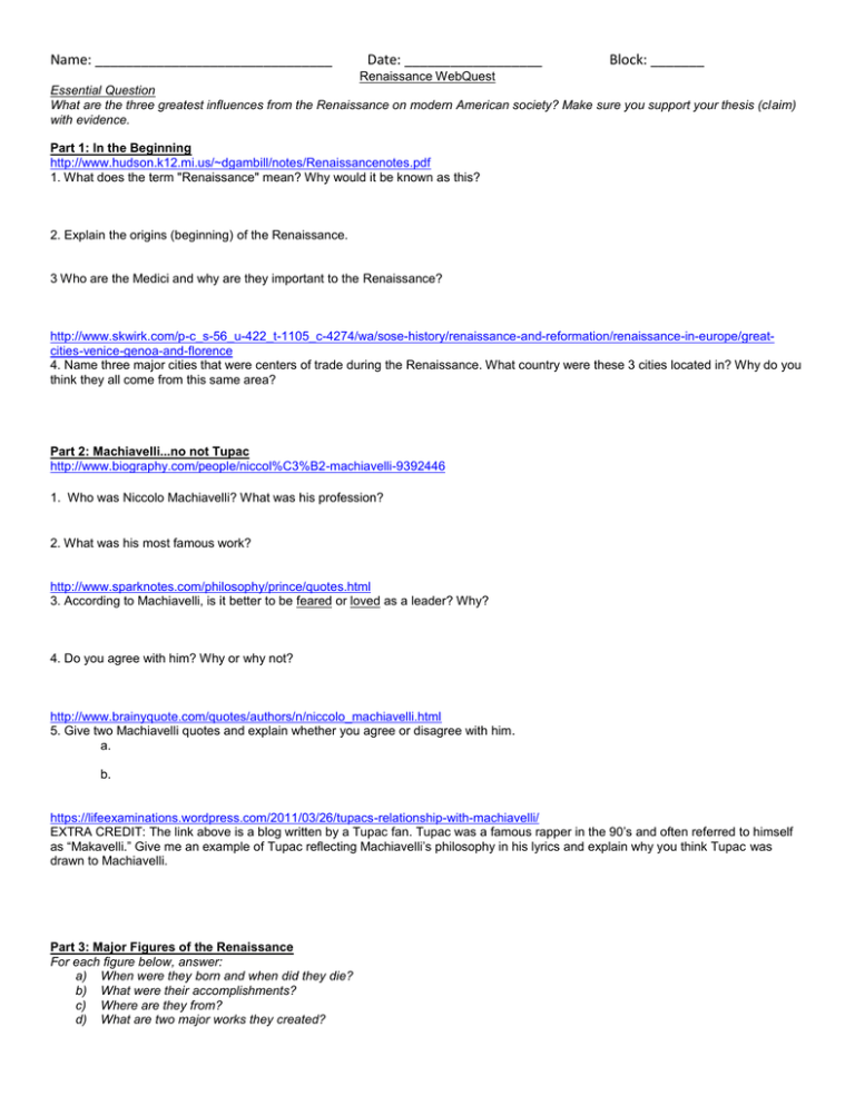 Renaissance Webquest