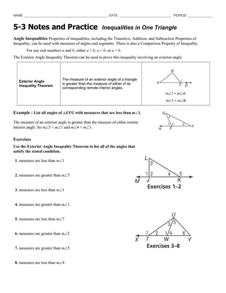 Triangle Inequalities Worksheet: Geometry Practice