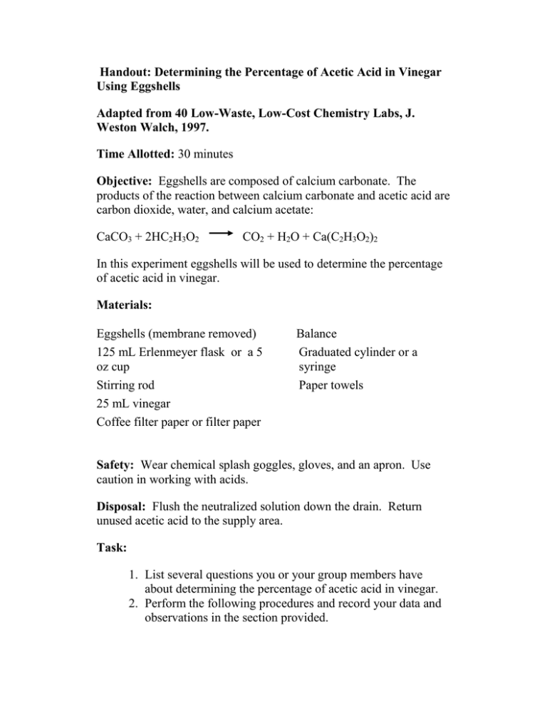 Acetic Acid in Vinegar: Eggshell Experiment