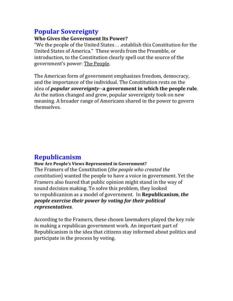 Principles of American Government: Popular Sovereignty & More