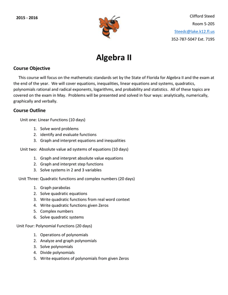 Algebra II Course Syllabus - Clifford Steed