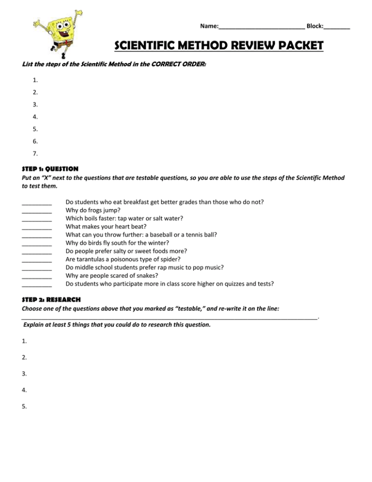 Scientific Method Review Packet - Middle School Science