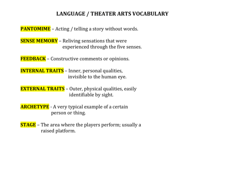 Theater Arts Vocabulary: Key Terms & Definitions