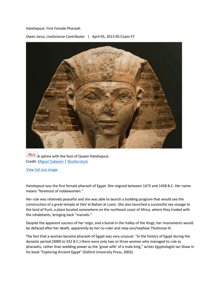 Hatshepsut: First Female Pharaoh of Egypt