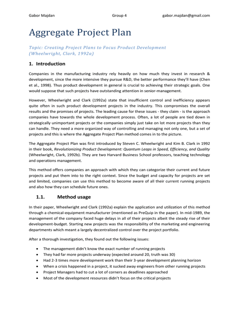 Aggregate Project Plan: Focusing Product Development