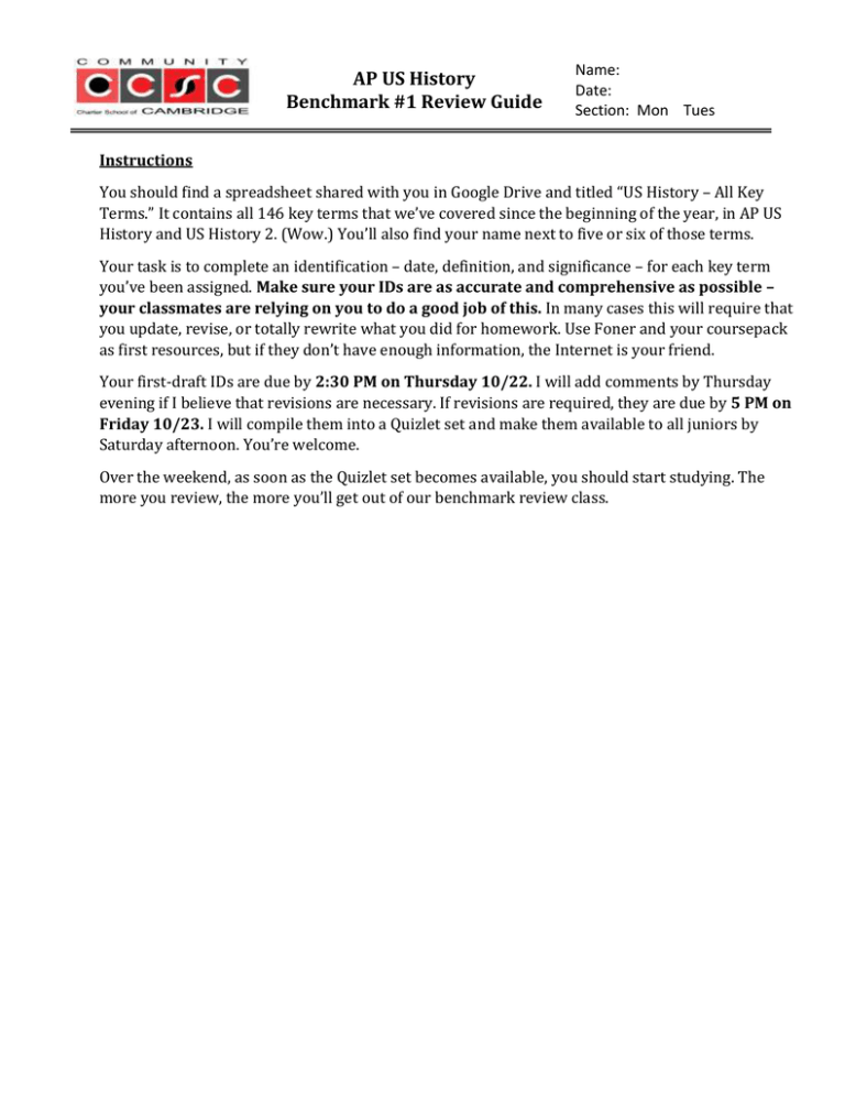 AP US History Benchmark #1 Review Guide