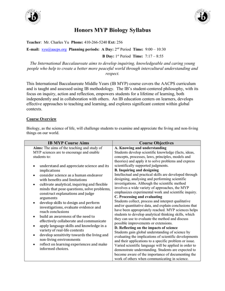 IB MYP Biology Syllabus Fall 2014 Yu