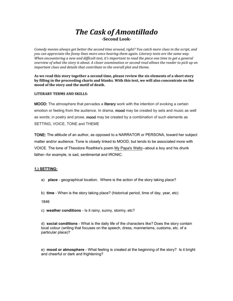 "The Cask of Amontillado" Analysis Worksheet