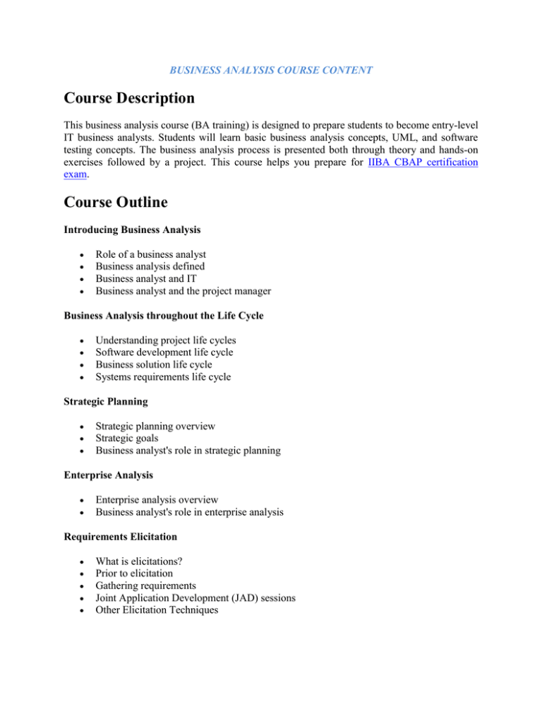 Business Analysis Course Outline | CBAP Prep