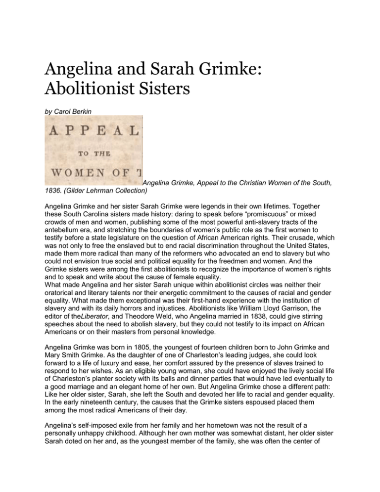Angelina & Sarah Grimke: Abolitionist Sisters Biography