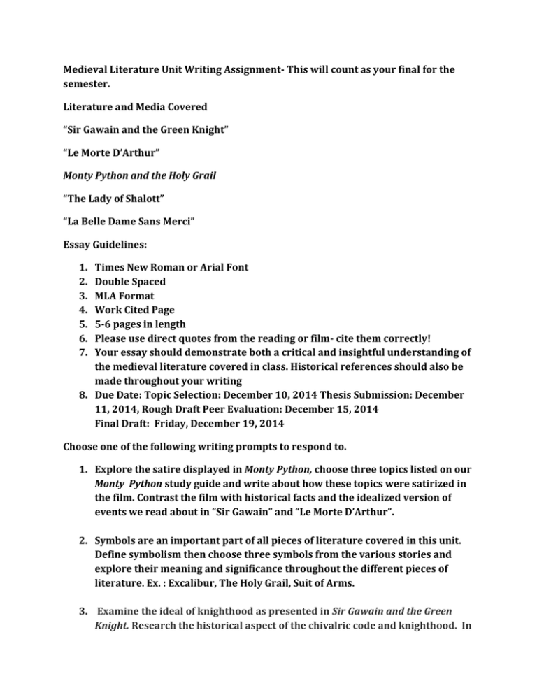 Medieval Literature Essay