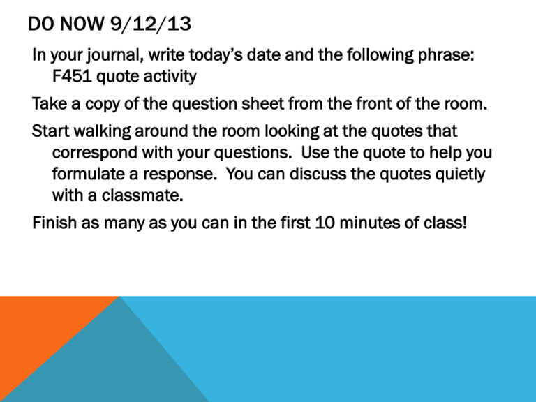 Fahrenheit 451 Quote Analysis Worksheet