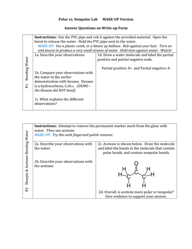 Polar vs. Nonpolar Lab Worksheet