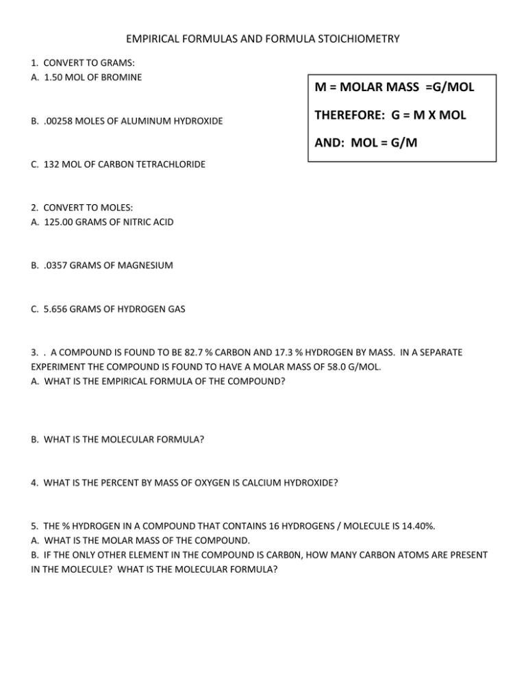 empirical formula practice