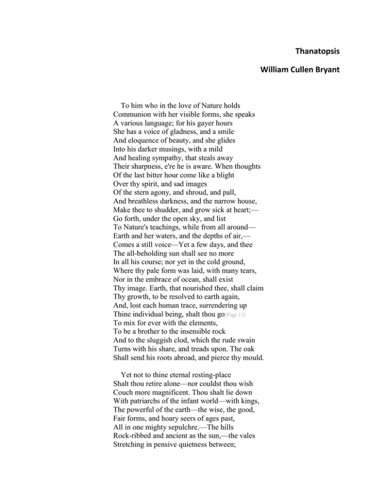 Thanatopsis by William Cullen Bryant: A Poem Analysis