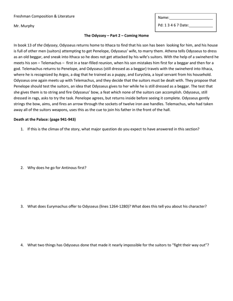 The Odyssey Part 2 Worksheet: Coming Home